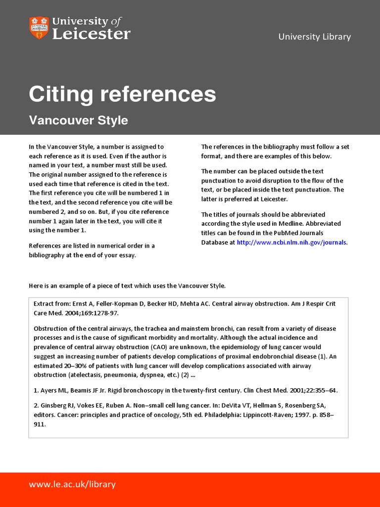 A Comprehensive Guide to the Vancouver Style of Referencing | PDF ...