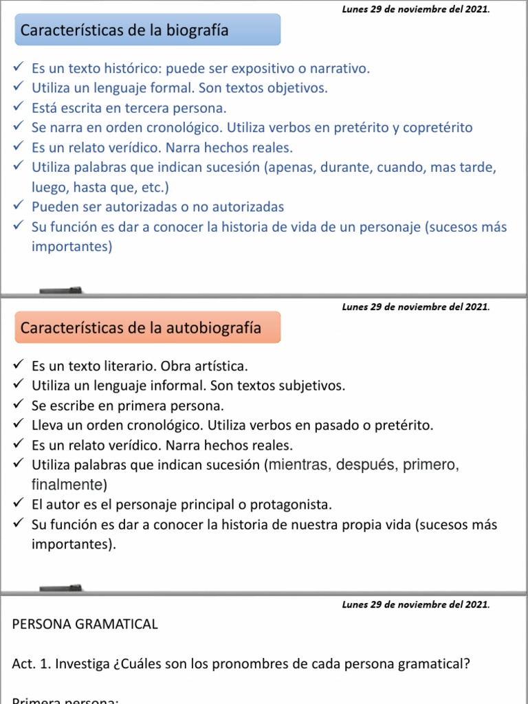 Características de biografía y autobiografía | PDF | Verbo | Lingüística