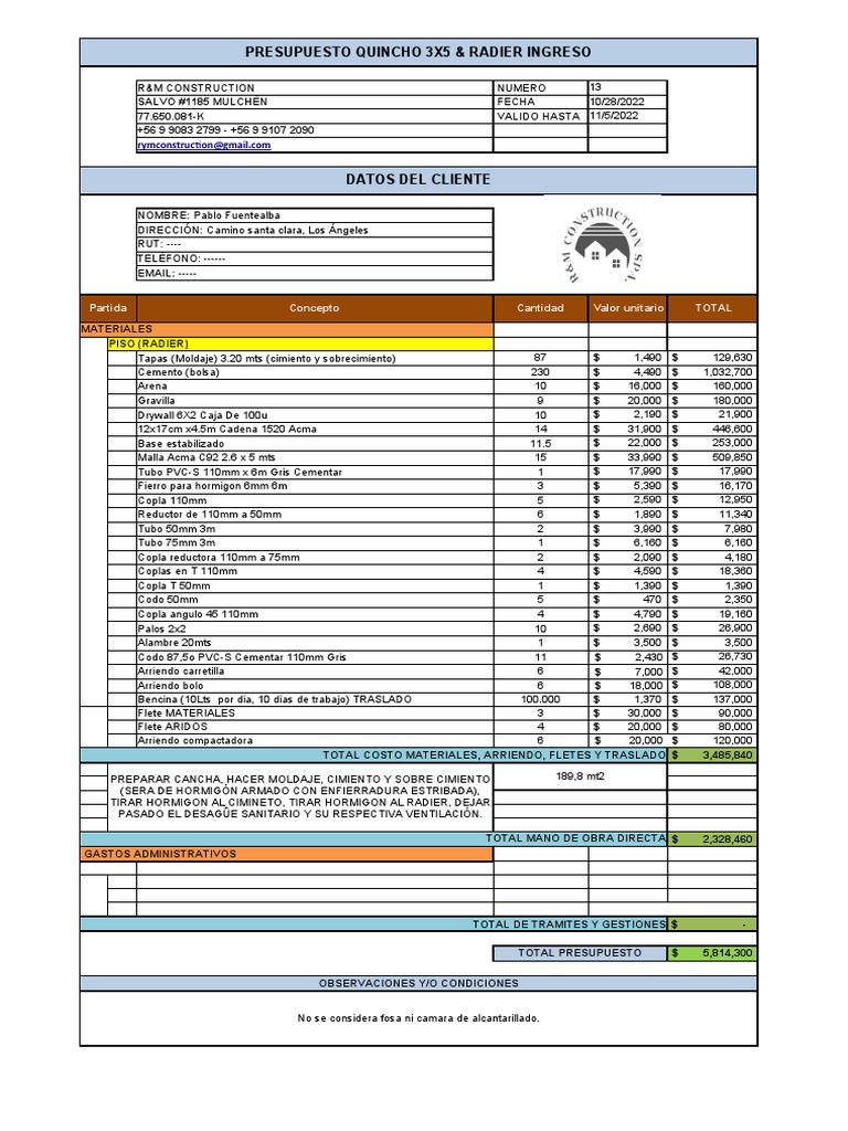 Radier 190MT2 | PDF | Materiales de construcción | Hormigón