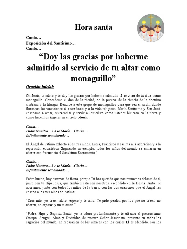 Hora Santa Monaguillos | Descargar gratis PDF | eucaristía | orador del Señor