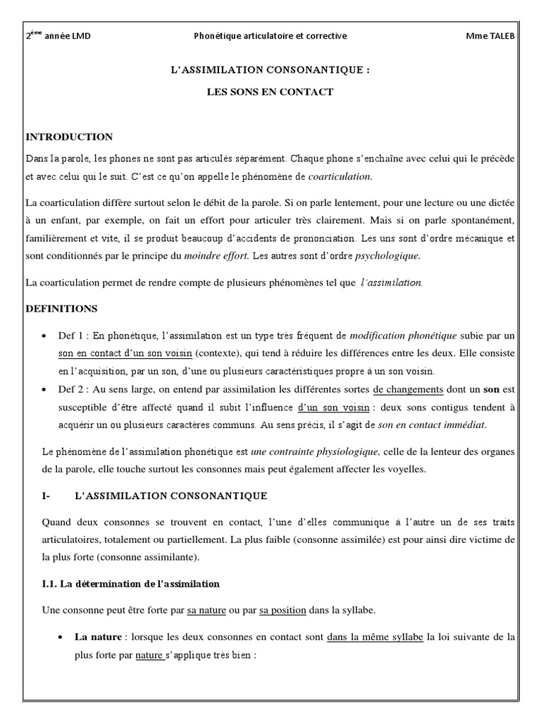 Assimilation Consonantique en Phonétique | PDF | Syllabe | Linguistique