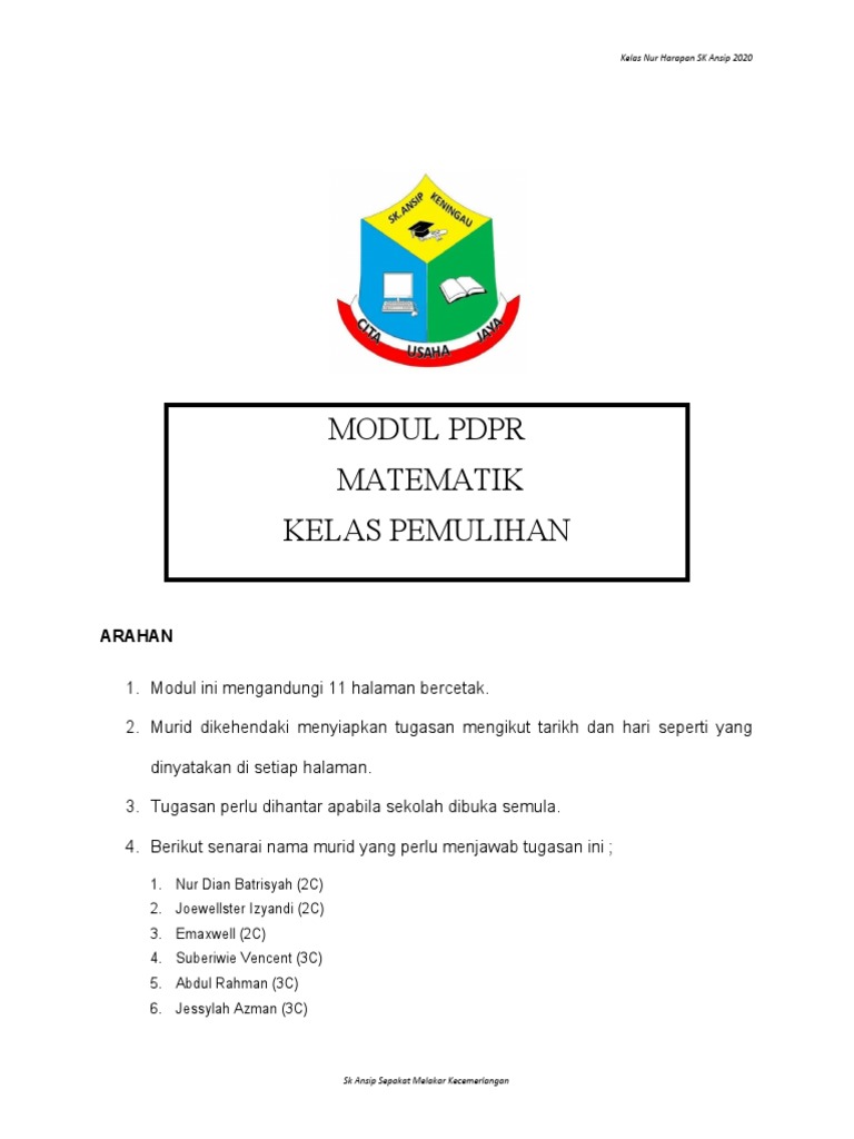 Modul PDPR Matematik SK Ansip | PDF