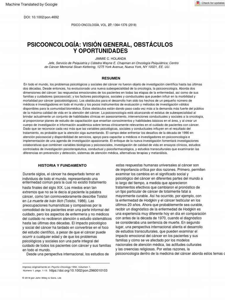 Psico-Oncologia - Revisión, Obstaculos y Oportunidades TRADUCCION | PDF | Cáncer | Sicología