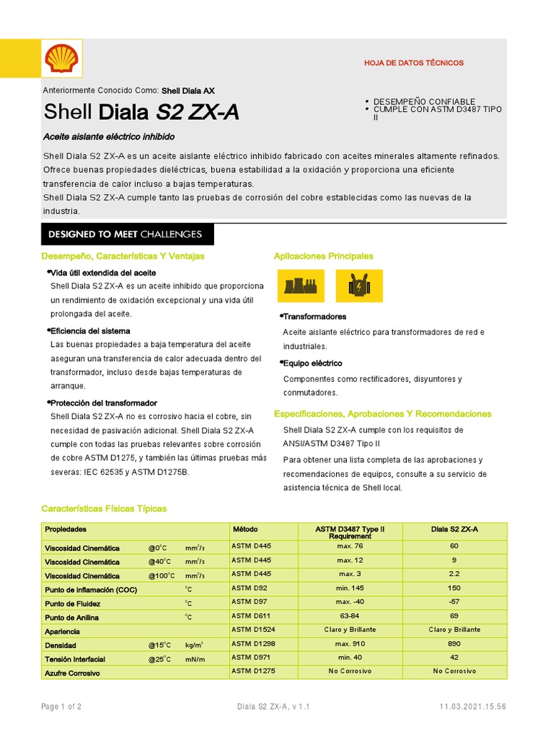 PDS - Shell Diala S2 ZX-A. Español. | PDF | Transformador | Cobre