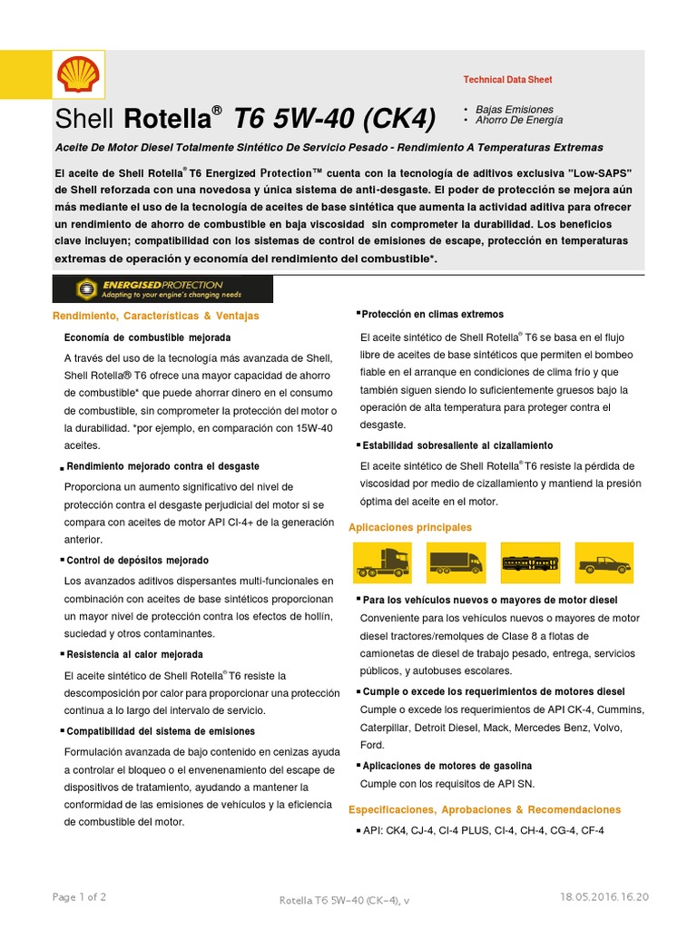 Rotella T6 5W40 API CK4. Español. | PDF | Motor diesel | Petróleo