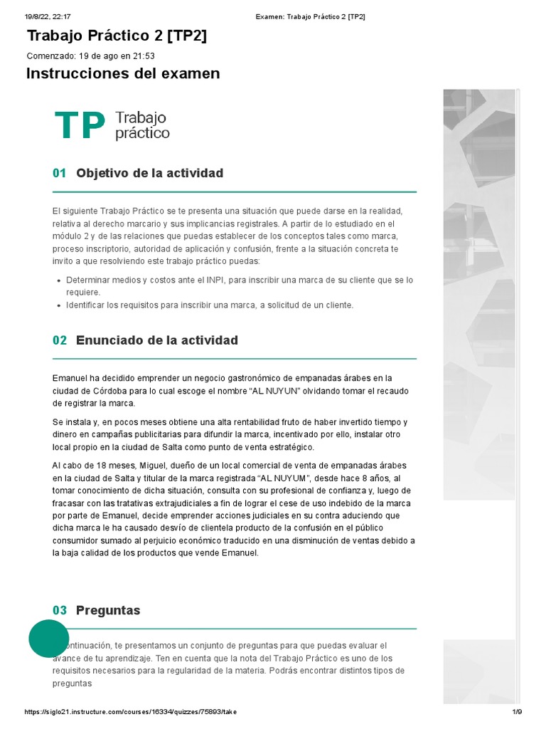 Examen - Trabajo Práctico 2 (TP2) Derecho Registral II | PDF | Marca comercial | Justicia