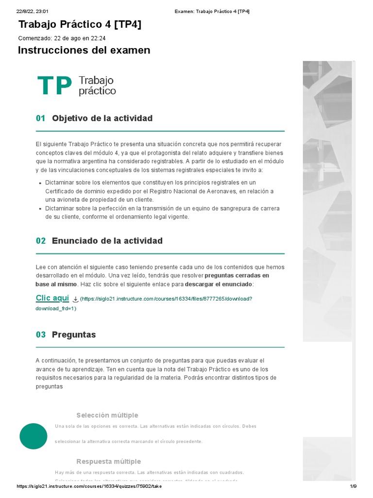 Examen - Trabajo Práctico 4 (TP4) Derecho Registral II | PDF | Propiedad | Posesión (Ley)