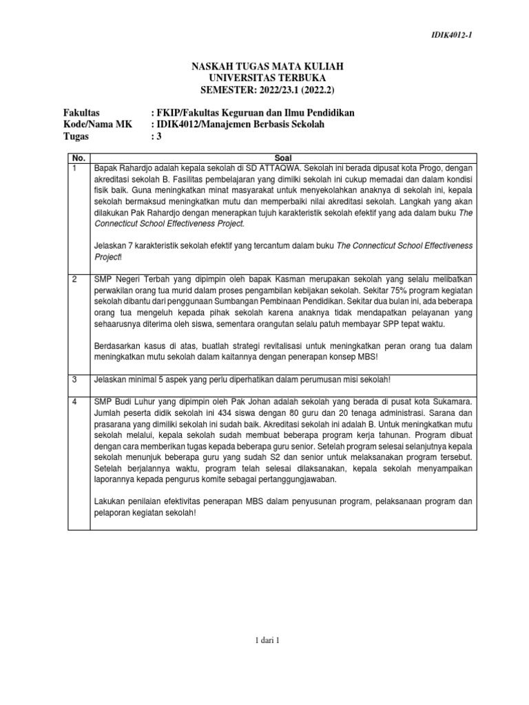 Soal Idik4012 tmk3 1 | PDF