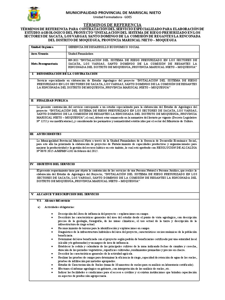 TDR ESTUDIO AGROLOGICO SACATA LOS VARGAS | PDF | Riego | Evapotranspiración