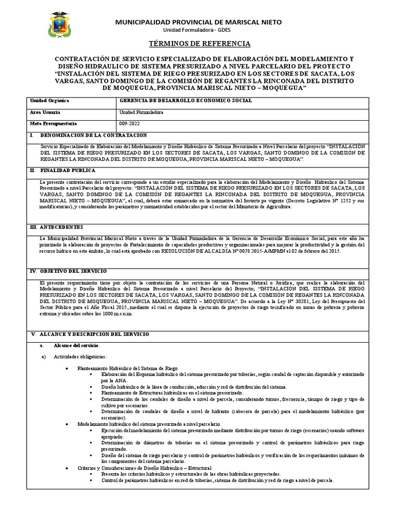 TDR MODELAMIENTO Y DISEÑO HIDRAULICO SACATA LOS VARGAS | PDF | Riego ...