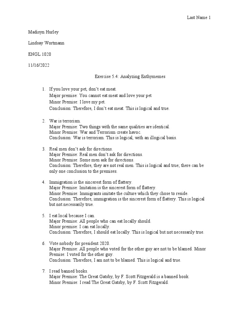 Exercise 5.4 Analyzing Enthymemes | PDF | Epistemology | Philosophical Methodology