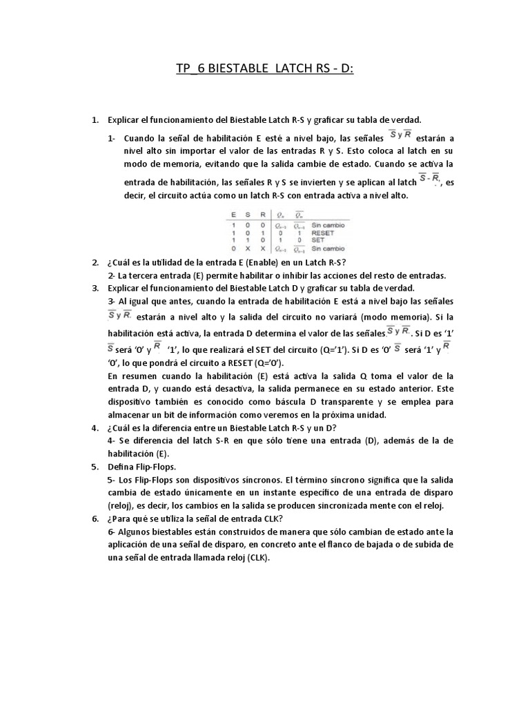 TP6 Biestable Latch RS-D | PDF | Métodos y materiales de enseñanza