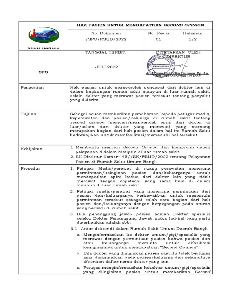 Spo Hak Pasien Untuk Mendapatkan Second Opinion | PDF