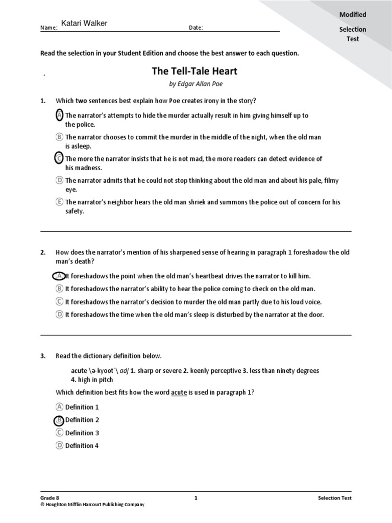 KA'TARI WALKER - Tell-Tale Heart Test | PDF | Narration