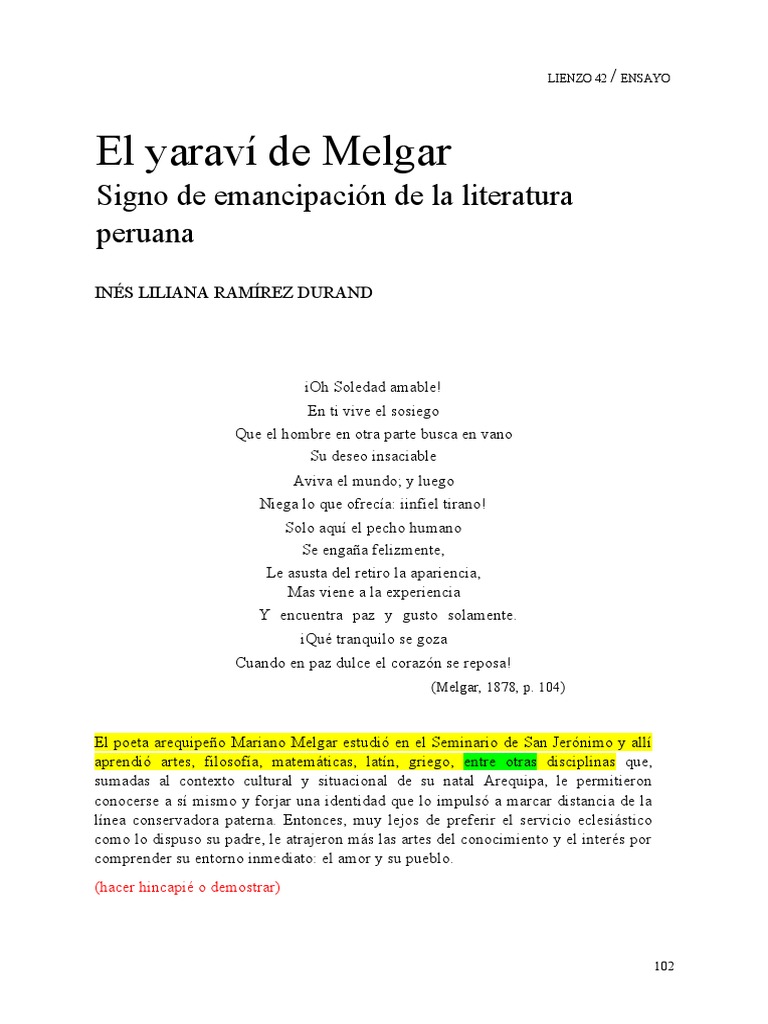Vista de El Yaraví de Melgar. Signo de Emancipación de La Literatura ...