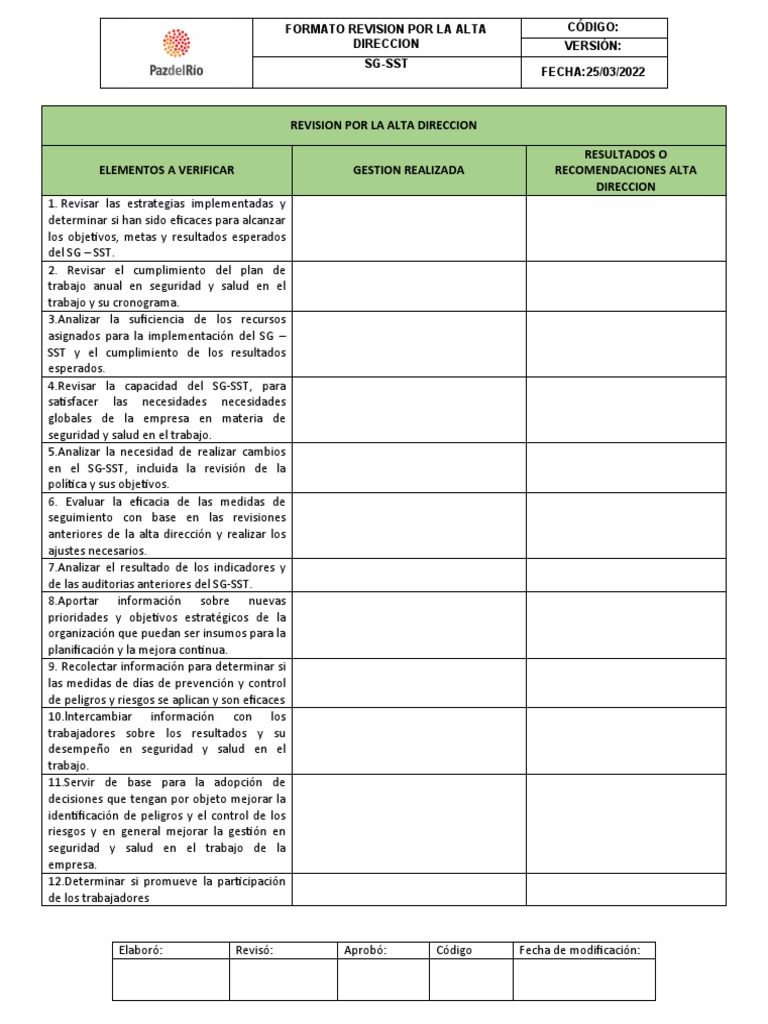 Formato Revision Por La Alta Direccion | PDF | Planificación | Business