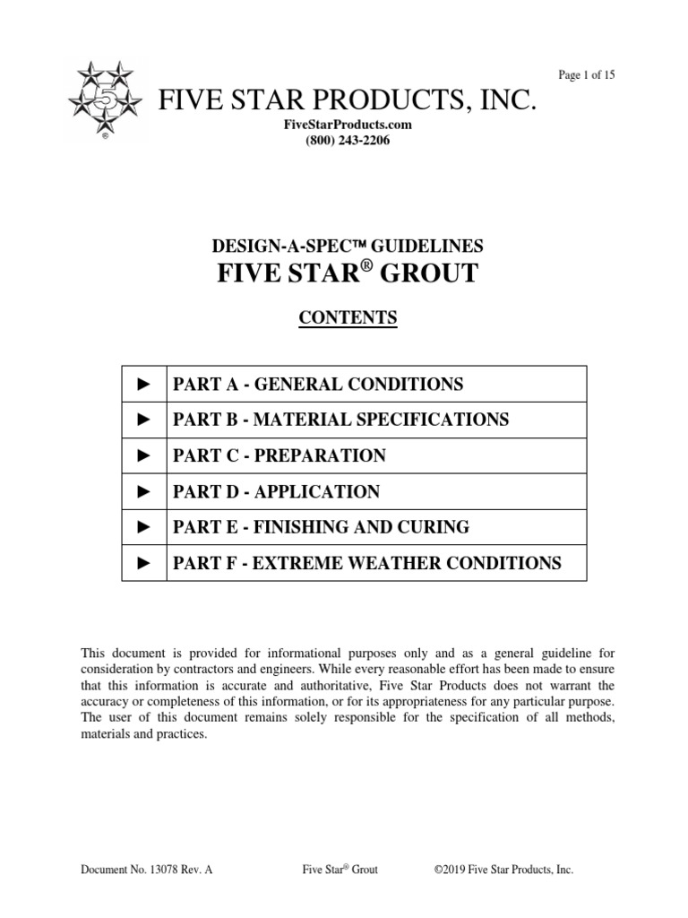 Grout FIVESTAR | PDF | Concrete | Cement