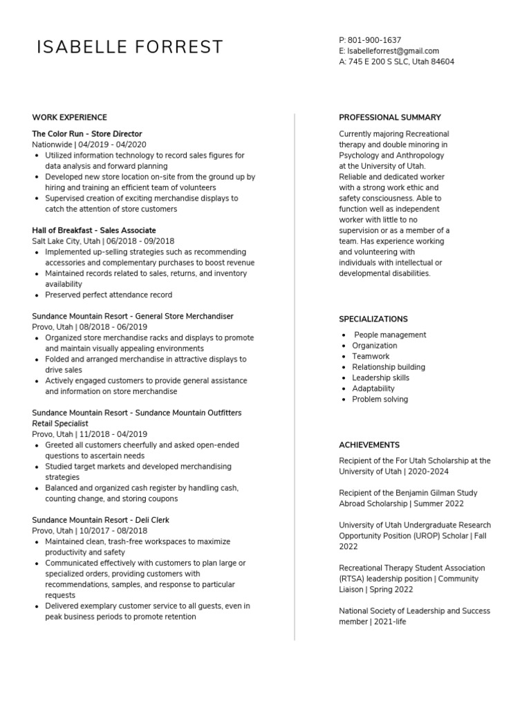 Isabelle Forrest Resume | PDF | Merchandising | Business