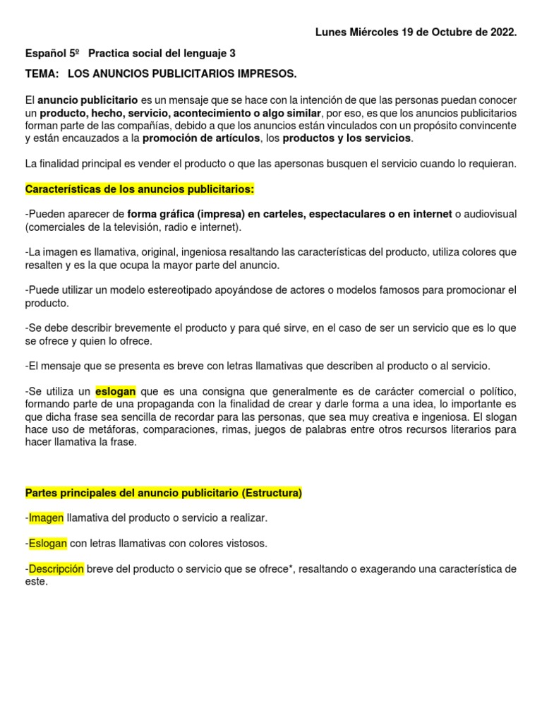 Características de los Anuncios Publicitarios | PDF | Publicidad ...