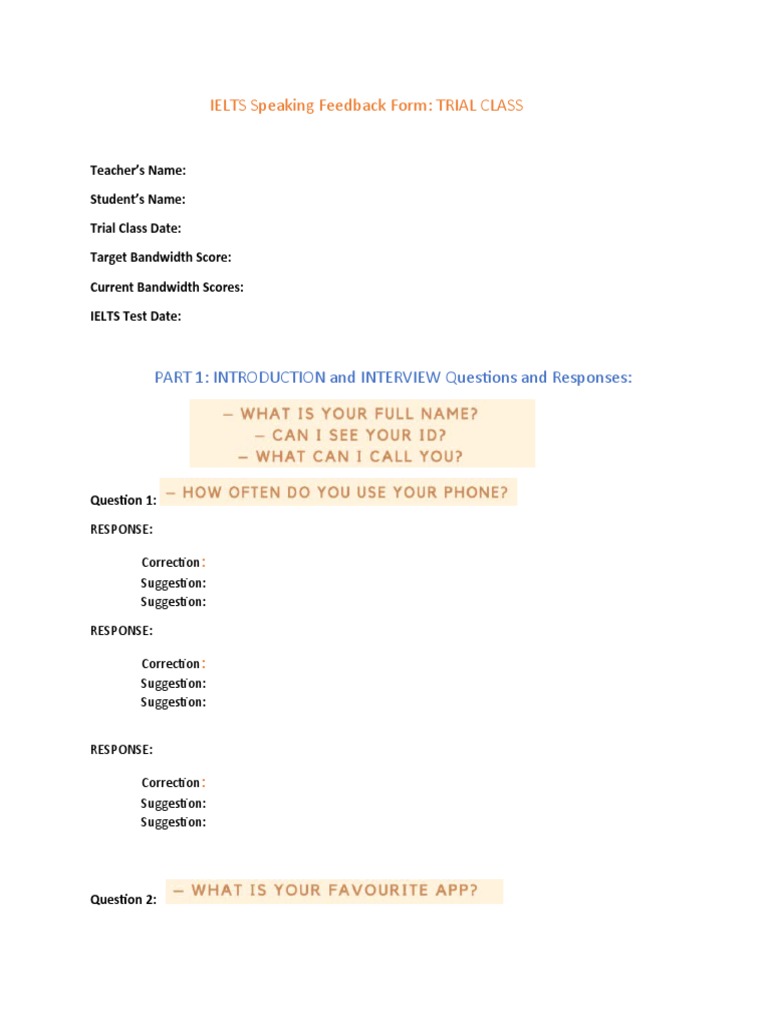 IELTS Speaking Feedback Form NEW | PDF IELTS Speaking Feedback Form NEW | PDF