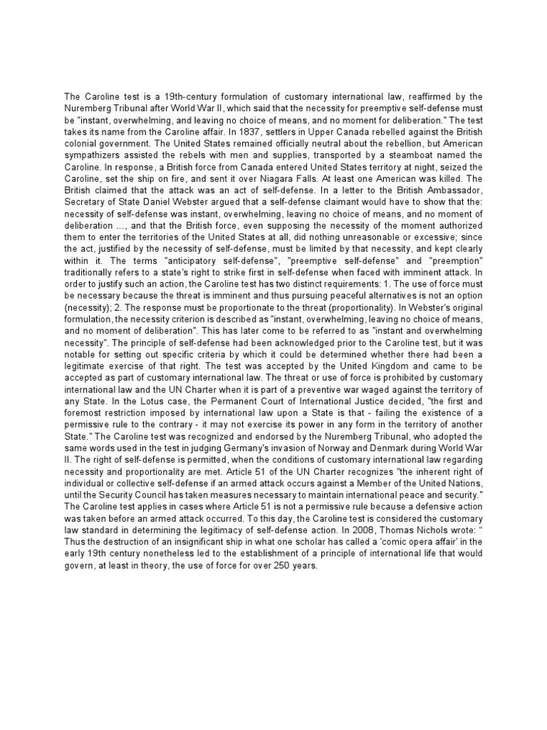 Caroline Test | PDF | Defense | International Security
