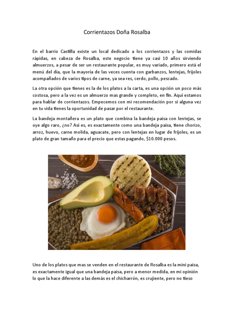 Corrientazo Doña Rosalba | PDF | Cocina, comidas y vino