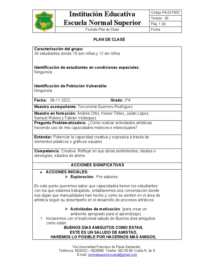 Ejemplo de Plan de Clase | PDF | Ciencia cognitiva | Aprendizaje