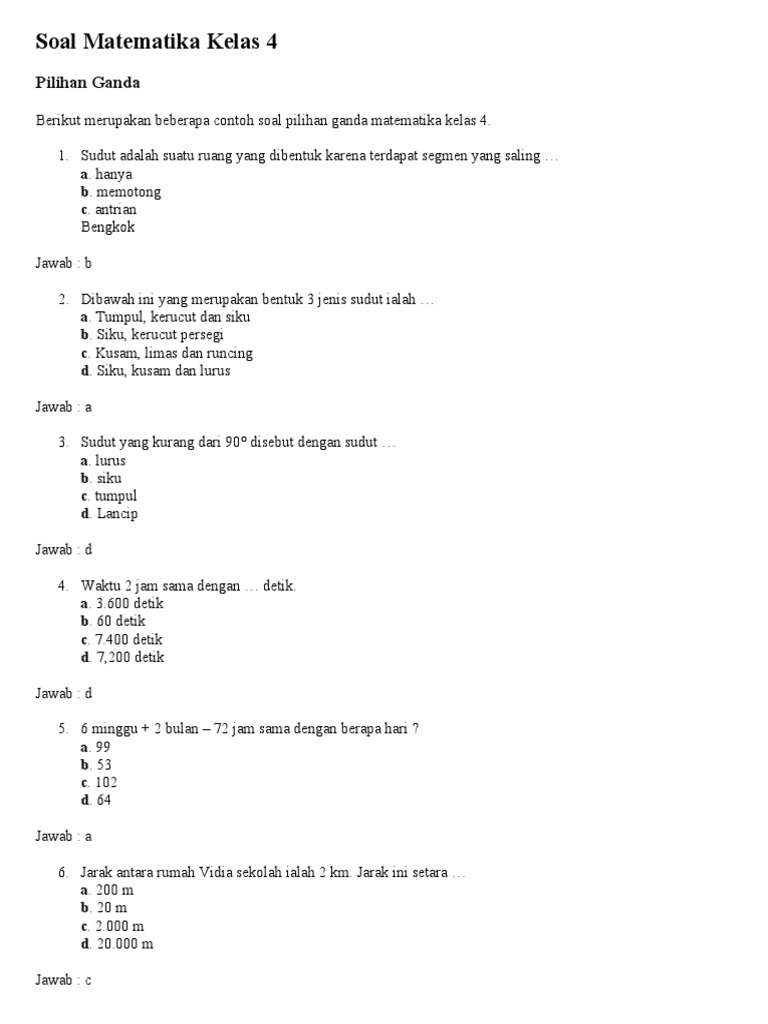 Soal Matematika Kelas 4 | PDF