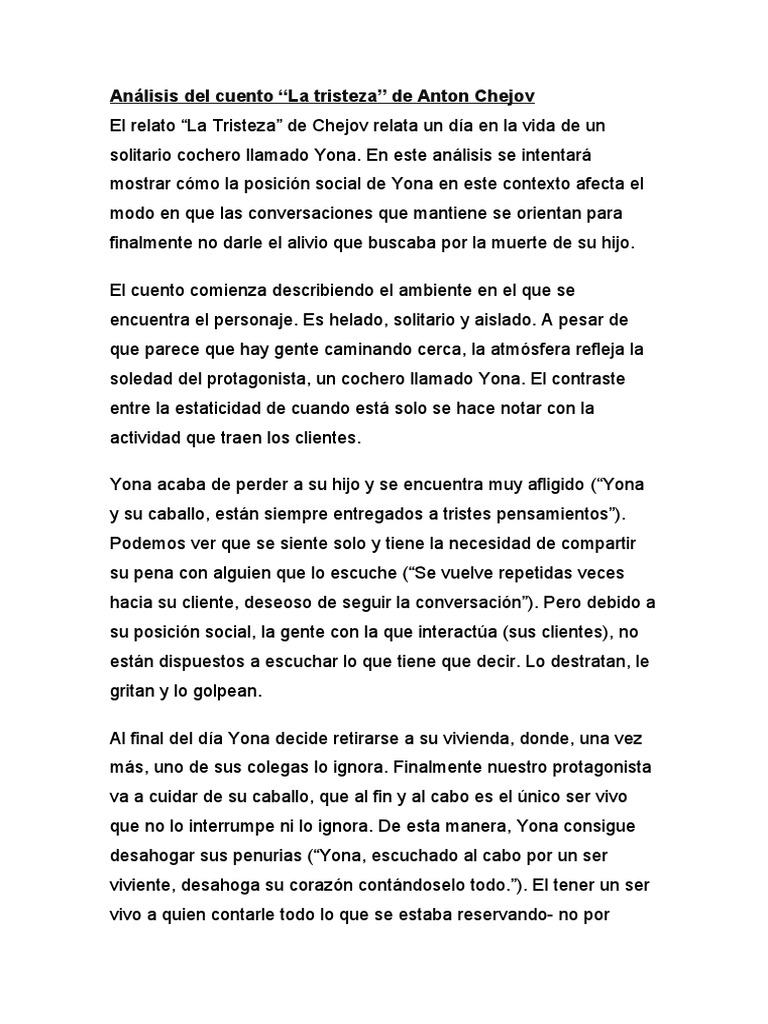 Análisis del cuento "La tristeza" de Chejov | PDF | Comunicación