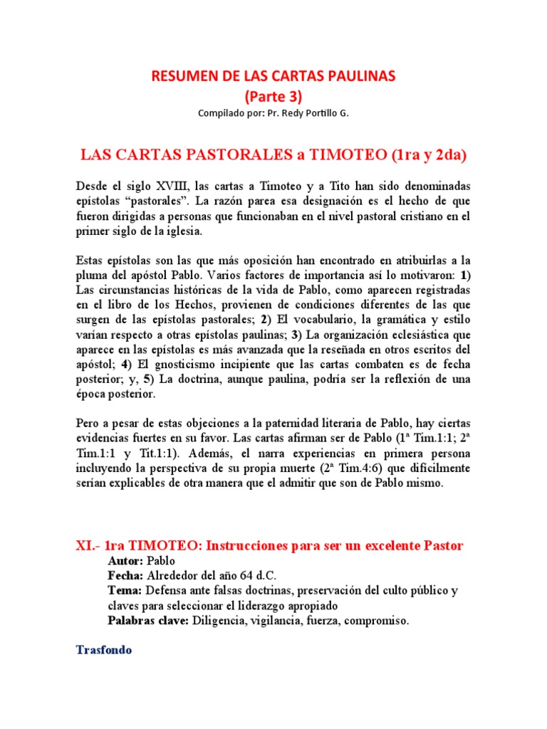 Cartas Pastorales (1 y 2 Timoteo) | PDF | Pablo el apóstol | Iglesia ...