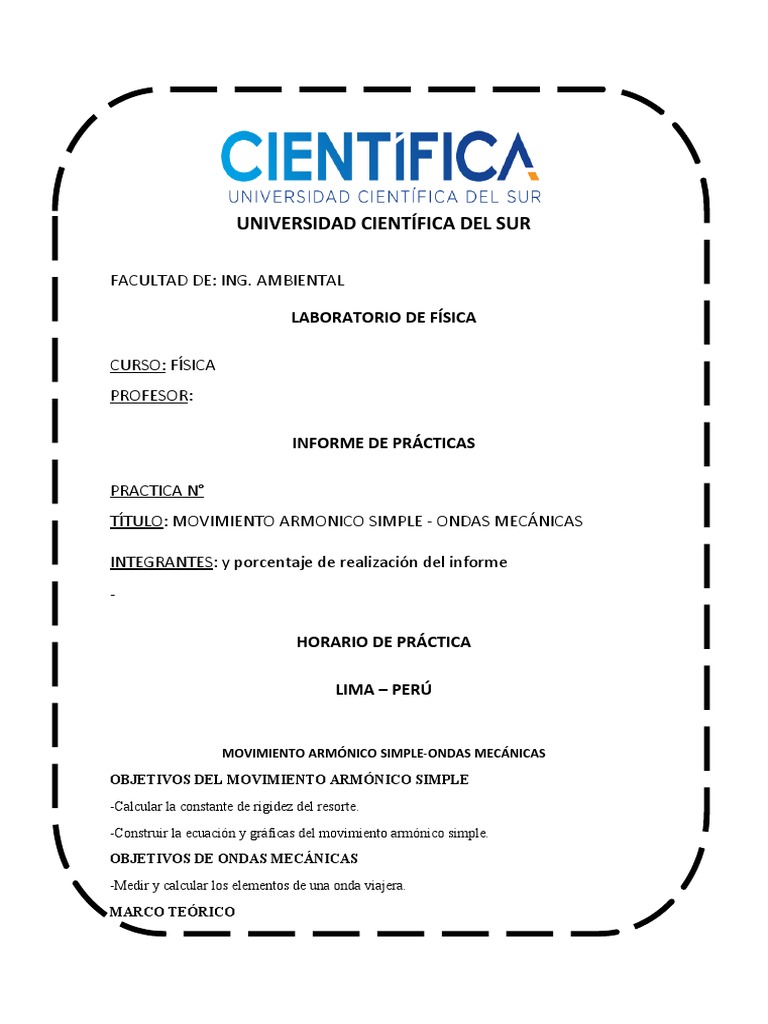 Laboratorio 4 Movimiento ArmÓnico Simple Pdf Olas Oscilación