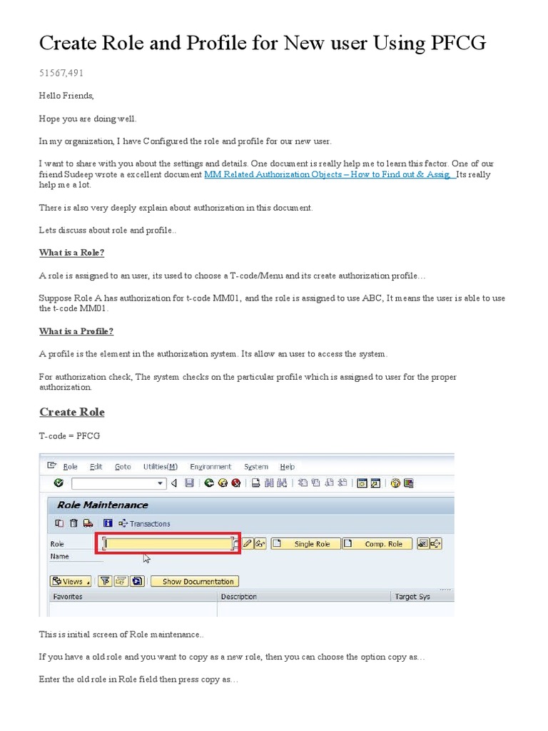 Create Role And Profile For New User Using Pfcg Pdf Menu Computing