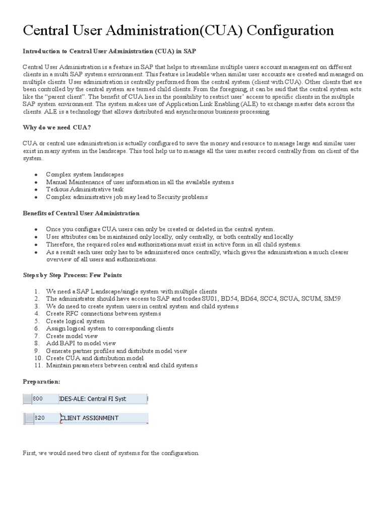 Introduction To Central User Administration (CUA) in SAP | PDF | Login ...