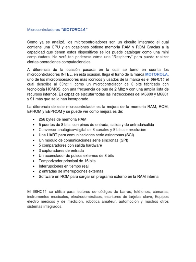 Microcontroladores, MOTOROLA | PDF