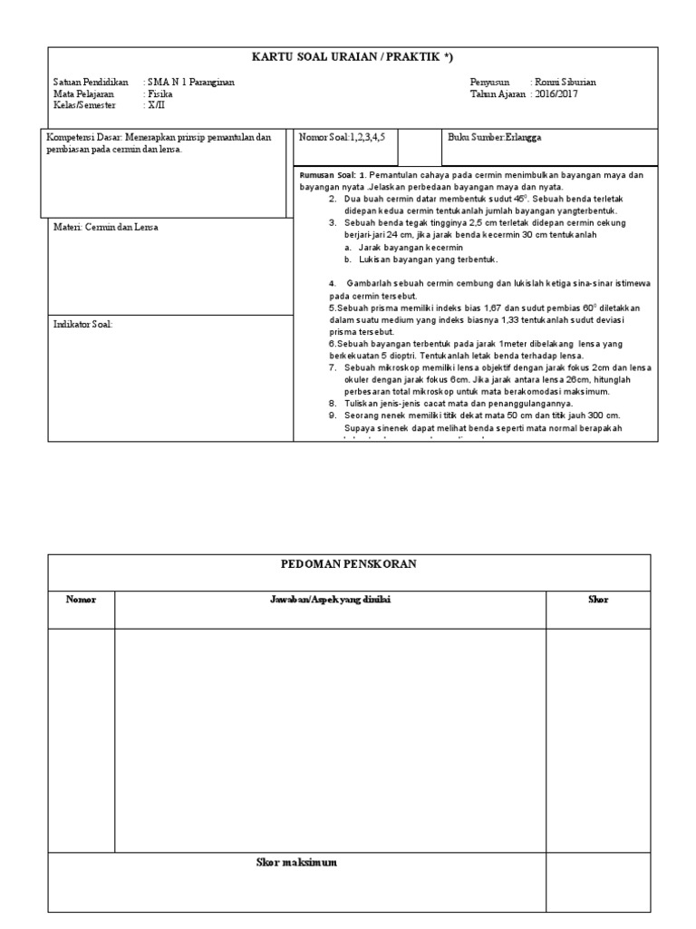 Kartu Soal Uraian | PDF