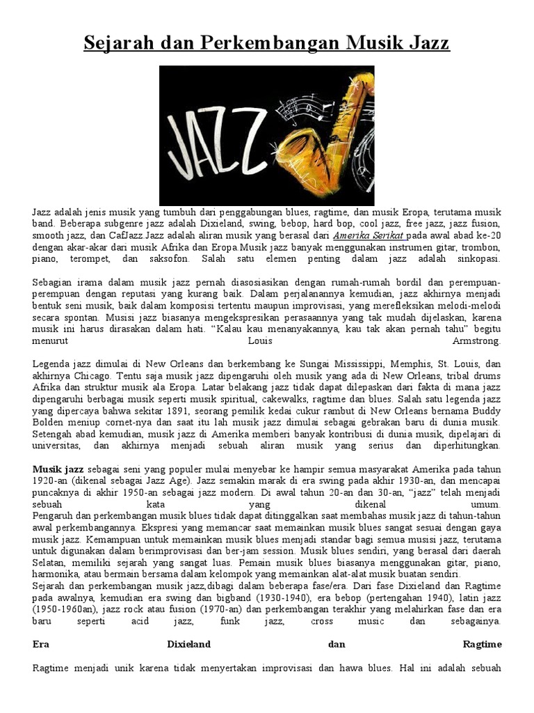Sejarah Dan Perkembangan Musik Jazz, Blues, R&B, DLL | PDF