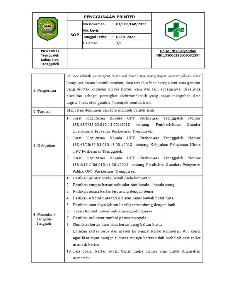Sop Penggunaan Printer | PDF