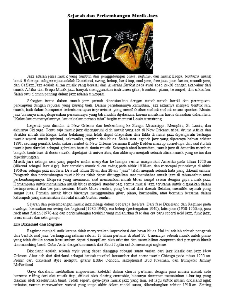 Sejarah Dan Perkembangan Musik Jazz, Blues, R&B | PDF