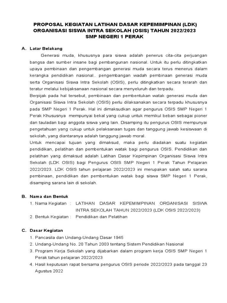Proposal Kegiatan LDK Osis | PDF