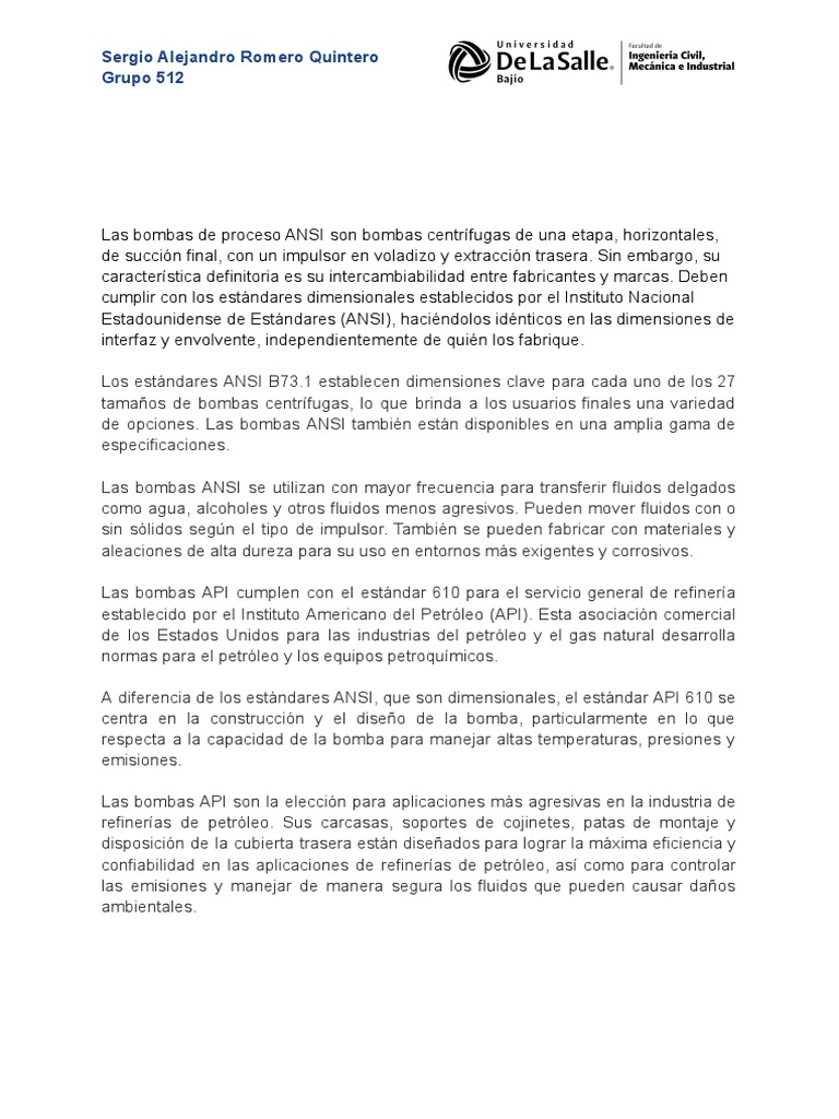 Bombas ANSI vs API: Diferencias Clave | PDF
