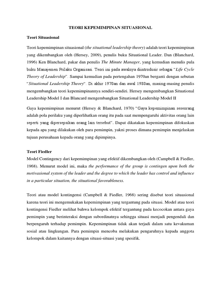 Teori Kepemimpinan Situational | PDF