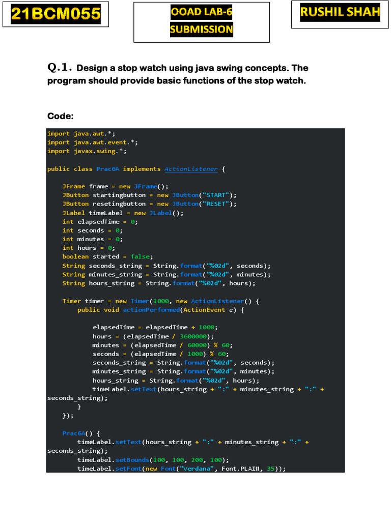 21bcm055 Lab 6 Pdf Computer Engineering Object Oriented Programming