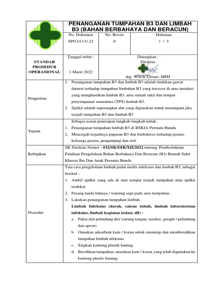 Spo Penangnan Tumpahan B3 | PDF