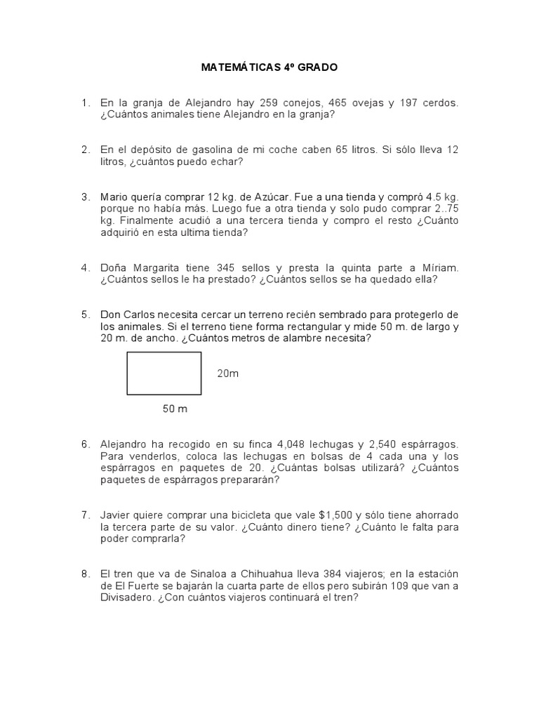 Matemáticas 4º Grado | PDF