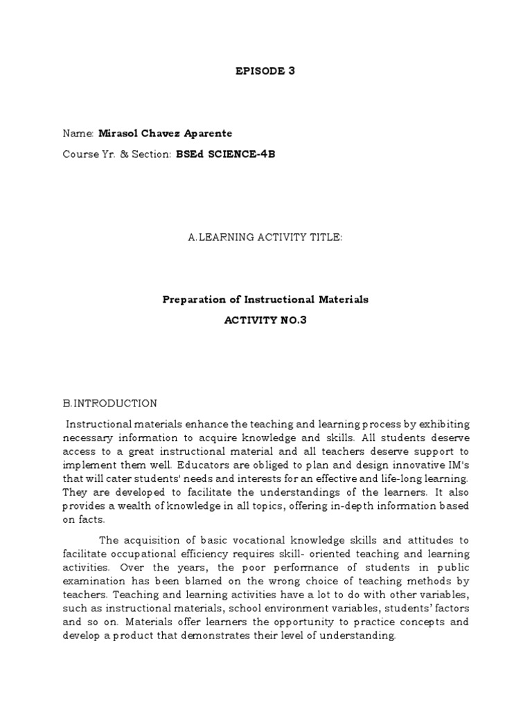 Aparente Teaching Internship Activity Episode 3 | PDF | Teaching Method | Learning