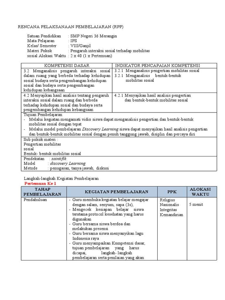 Rencana Pelaksanaan Pembelajaran Ips Kls Viii Semester Ganjil | PDF ...