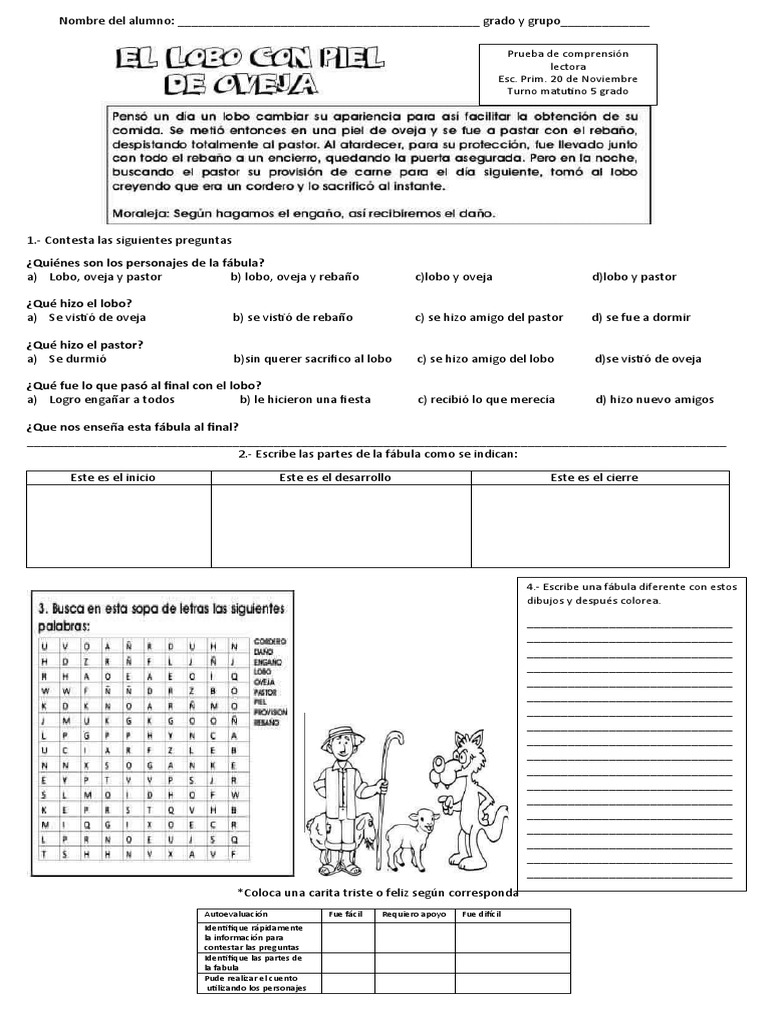 Comprensión Lectora: Fábula del Lobo | PDF