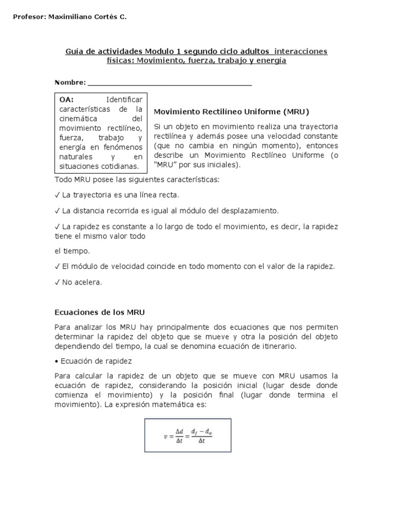 Guía de Actividades Modulo 1 Interacciones Físicas | PDF | Velocidad | Aceleración