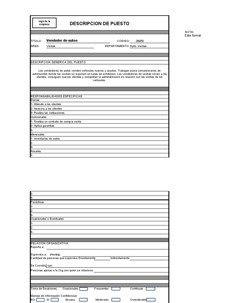 Formato de Descripcion de PUESTOS | PDF | Contabilidad | Economias