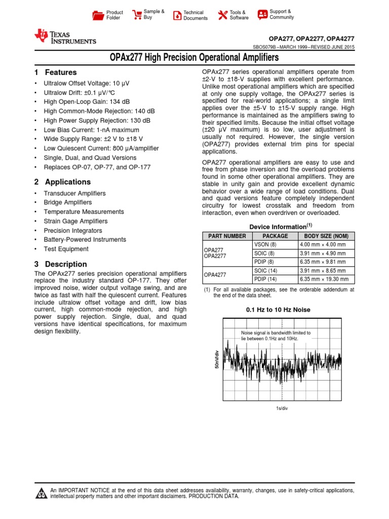 Opa 277 | PDF | Operational Amplifier | Electrostatic Discharge